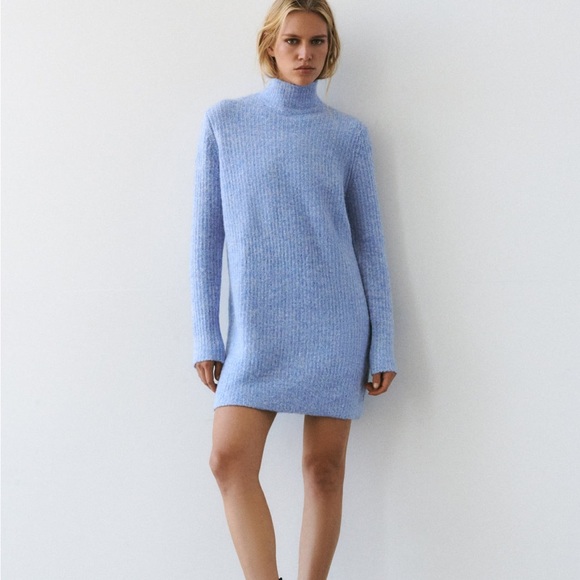 Zara | Dresses | Zara Light Blue Turtleneck Sweater Dress Size S | Poshmark